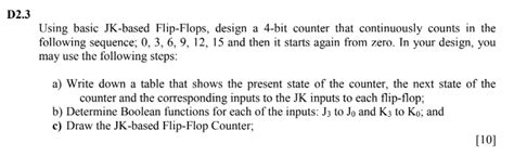 Solved D2 3 Using Basic JK Based Flip Flops Design A 4 Bit Chegg Com
