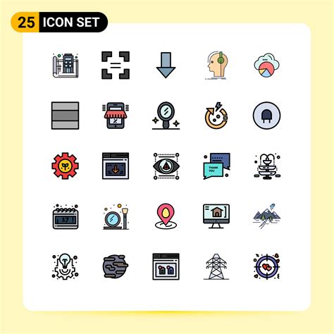 Set Of 25 Vector Filled Line Flat Colors On Grid For Reporting Producer Arrow Musician Composer