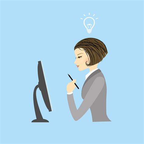 Premium Vector Business Woman Sitting At A Computer Monitor Vector Illustration