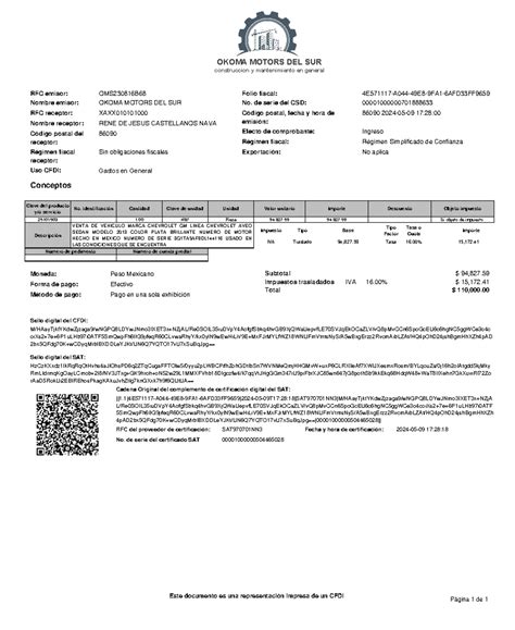 4e571117 A044 49e8 9fa1 6afd33ff9659 Nombre Emisor Okoma Motors Del Sur Rfc Receptor Xaxx