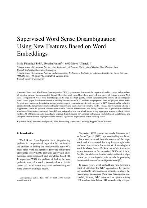 Supervised Word Sense Disambiguation Using New Features Based On Word Embeddings Docslib