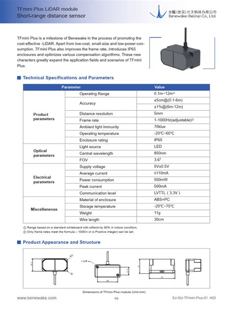 Tfmini Datasheet Pdf Lidar Bit