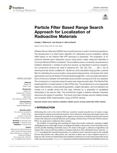 pdf particle filter based range search approach for localization of radioactive materials