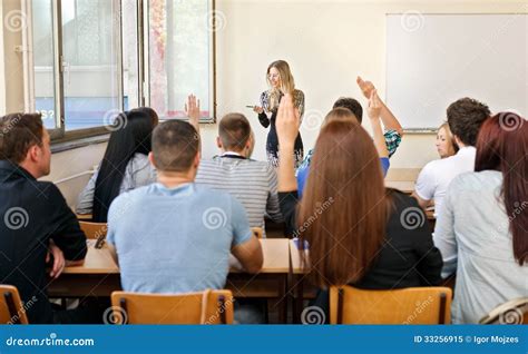 Education Class Raising Hands Stock Image Image Of Classmate Adult 33256915