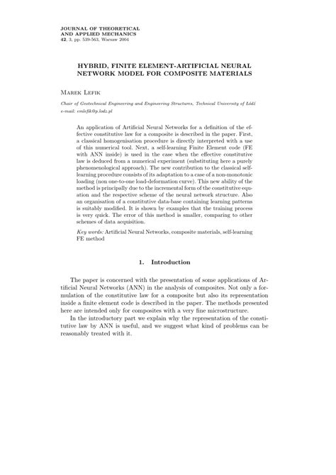 pdf hybrid finite element artificial neural network model for