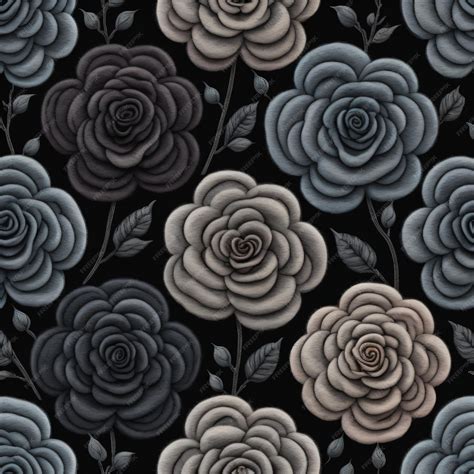 Premium Photo A Black And Gray Floral Pattern With Flowers