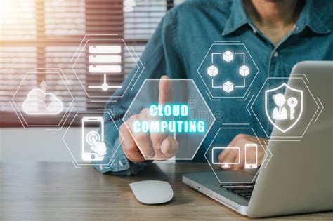 Business Person Hand Touching Cloud Computing Icon On Virtual Screen