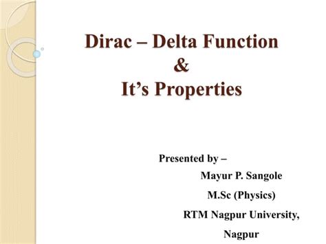 Dirac Delta Function Pptx Physics Science