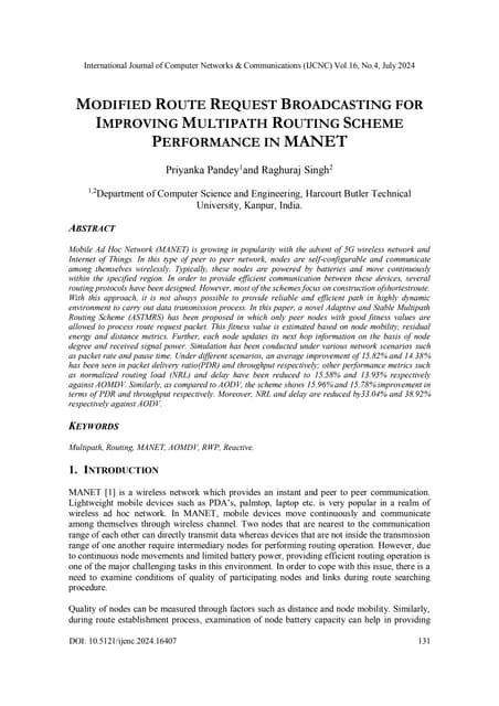 Modified Route Request Broadcasting For Improving Multipath Routing Scheme Performance In Manet