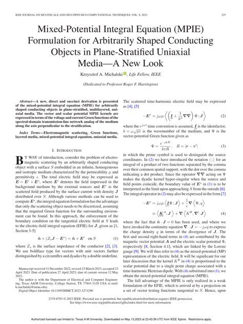 Pdf Mixed Potential Integral Equation Mpie Formulation For Arbitrarily Shaped Conducting
