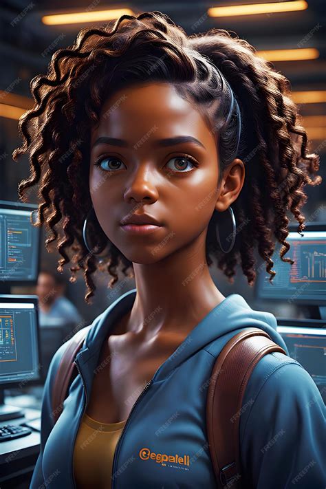 Premium Ai Image Animated 22 Year Old Black Female Cyber Hacker
