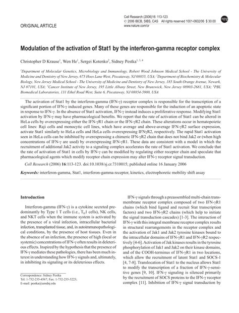 Pdf Modulation Of The Activation Of Stat1 By The Interferon Receptor