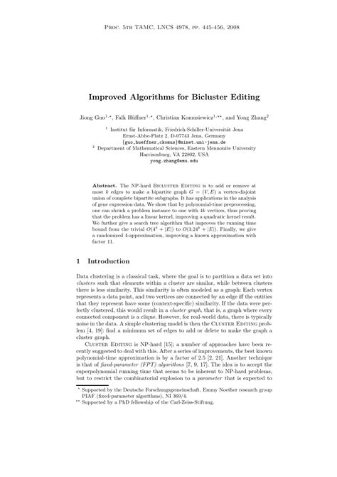 Pdf Improved Algorithms For Bicluster Editing