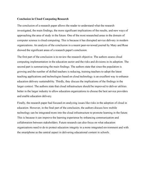 Computer Science Conclusion In Cloud Computing Research The Conclusion Of A Research Paper