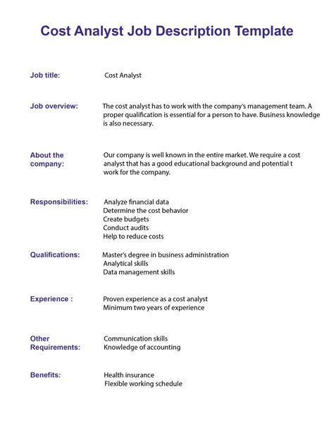 What Is A Cost Analyst Job Description Template