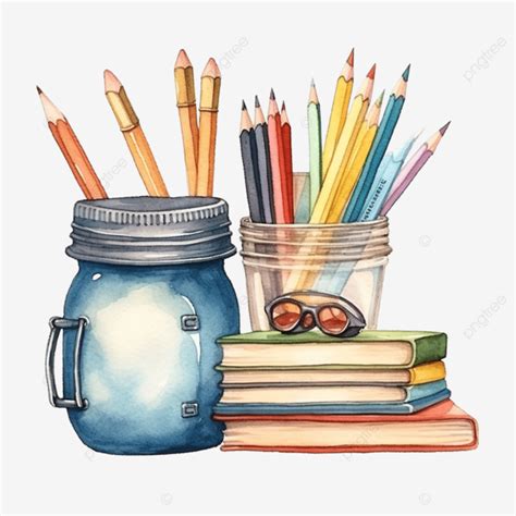 學校用品的水彩插圖 背景 铅笔 设计png去背圖片素材免費下載，免摳圖設計圖案下載 Pngtree