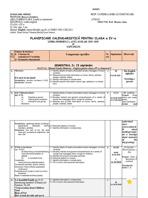 Planificare Clasa A Iv A Booklet Download Free Pdf Linguistics Languages
