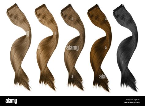 Strands Of Different Beautiful Hair On White Background Top View Stock
