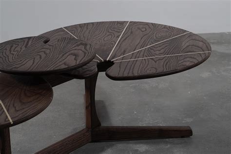 Organic Modern Nature Inspired Solid Oak Wood Coffee Table With Brass