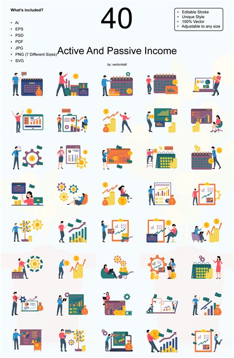 Active And Passive Income Illustration Pack 40 Business Illustrations