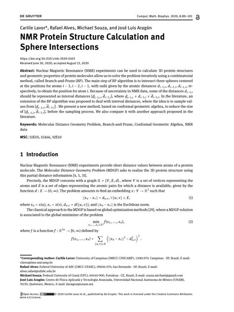 Pdf Nmr Protein Structure Calculation And Sphere Intersections