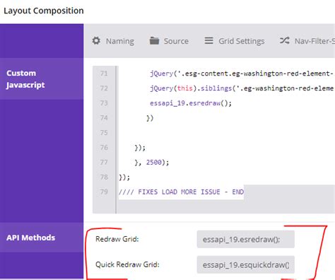 Wordpress Essential Grid API Redraw Not Working Custom Javascript