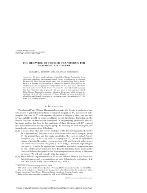 Pdf The Behavior Of Fourier Transforms For Nilpotent Lie Groups