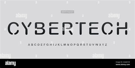 Stencil Cyber Tech Alphabet Modern Futuristic Font For Cybersecurity