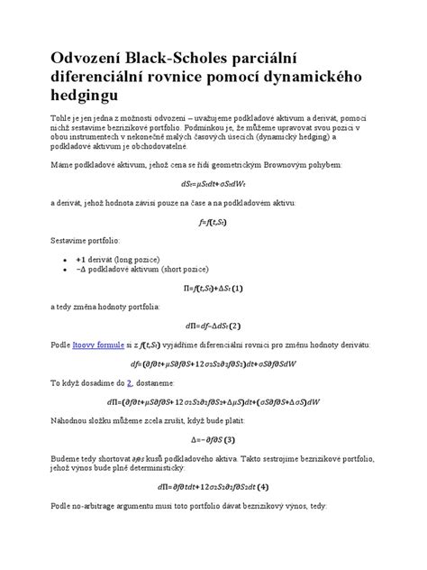 Derivation Of The Black Scholes Partial Differential Equation Using Dynamic Hedging Pdf