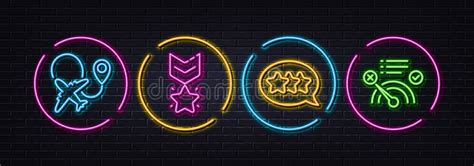 Winner Medal Stars And Airplane Minimal Line Icons For Web