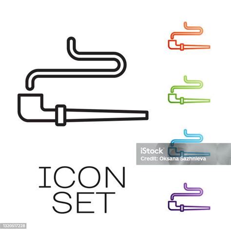 검은 색 라인 아메리카 원주민 인디언 흡연 파이프 아이콘 흰색 배경에 고립 다채로운 아이콘을 설정합니다 벡터 0명에 대한 스톡 벡터 아트 및 기타 이미지 Istock