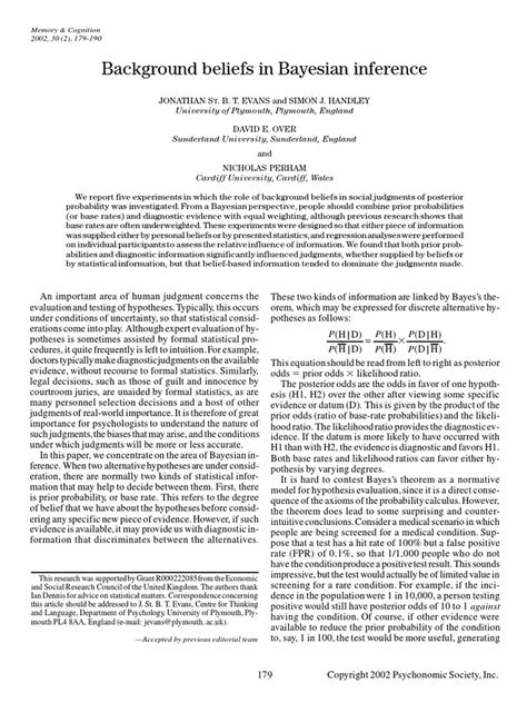 Background Beliefs In Bayesian Inference Pdf Representativeness