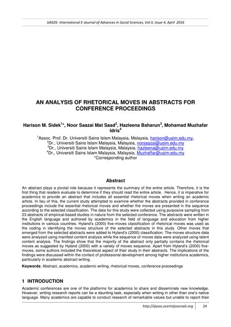 Pdf An Analysis Of Rhetorical Moves In Abstracts For Conference Proceedings