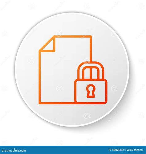 Orange Line Document And Lock Icon Isolated On White Background File Format And Padlock Stock