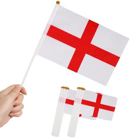 20 Pcs Small England Flag，mini St Georges Flag On Stick With Pole，hand Held Double Sided English