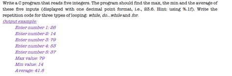 Solved Write A C Program That Reads Five Integers The