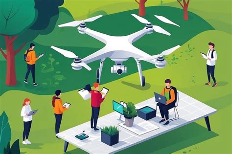 Premium Photo Drones For Science Flat Vector Illustration Of Students Monitoring The Environment