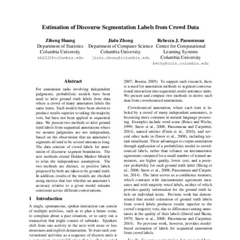 Estimation Of Discourse Segmentation Labels From Crowd Data Acl Anthology