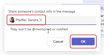 Sharing A Persons Contact Info In A Microsoft Teams Chat One Minute Office Magic