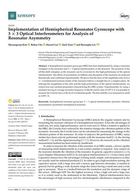 Pdf Implementation Of Hemispherical Resonator Gyroscope With 3 × 3 Optical Interferometers For