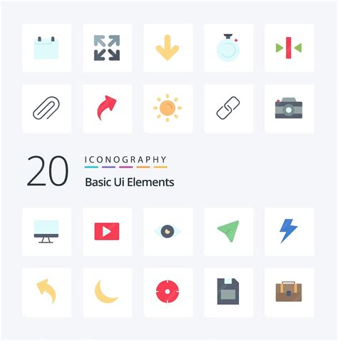 20 Basic Ui Elements Flat Color Icon Pack Wie Power Mouse App Pin Mobile Premium Vektor