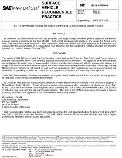 SAE J 1939 2009 SAE J1939 2009 Recommended Practice For A Serial Control And Communications