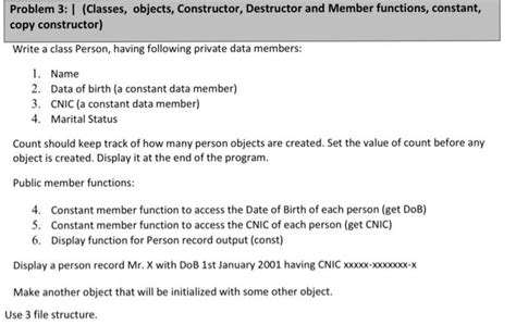 Solved Problem Classes Objects Constructor Chegg