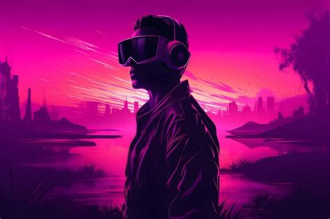 premium ai image man in virtual reality glasses in neon synthwave
