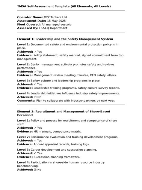 Tmsa Levels Element Wise Pdf Safety Policy