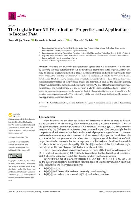 Pdf The Logistic Burr Xii Distribution Properties And Applications
