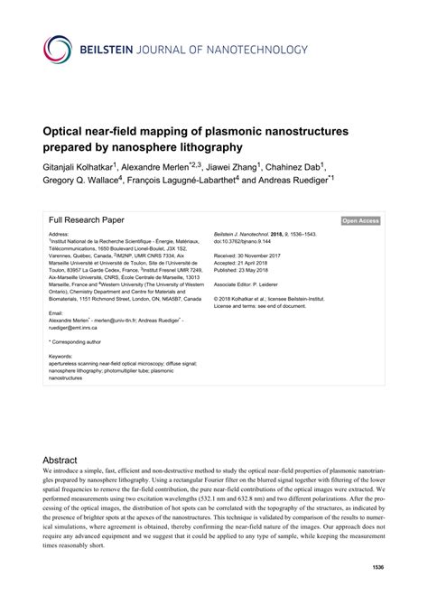 Pdf Optical Near Field Mapping Of Plasmonic Nanostructures Prepared
