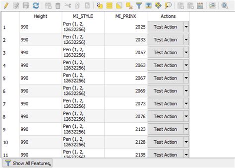 Sorting An Attribute Table With Actions Enabled Hides The Values In The First Column With The