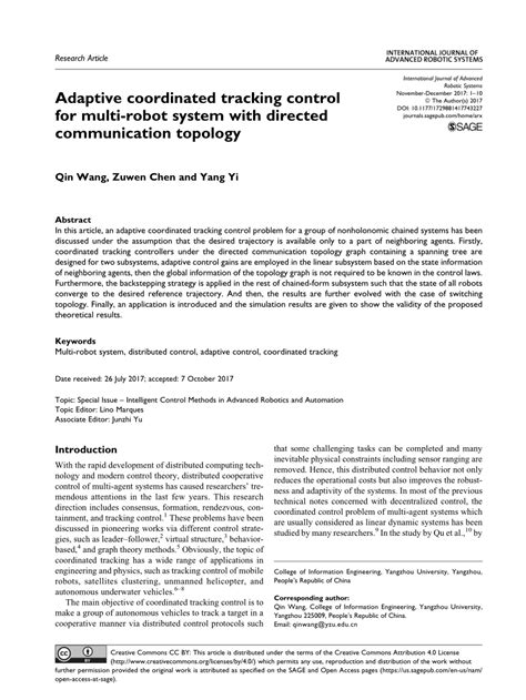 Pdf Adaptive Coordinated Tracking Control For Multi Robot System With
