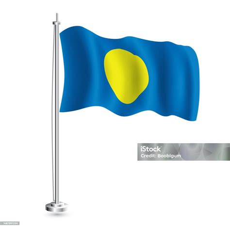 팔라우 국기 깃대에 팔라우 국가의 고립된 사실적인 파도 깃발 3차원 형태에 대한 스톡 벡터 아트 및 기타 이미지 3차원 형태